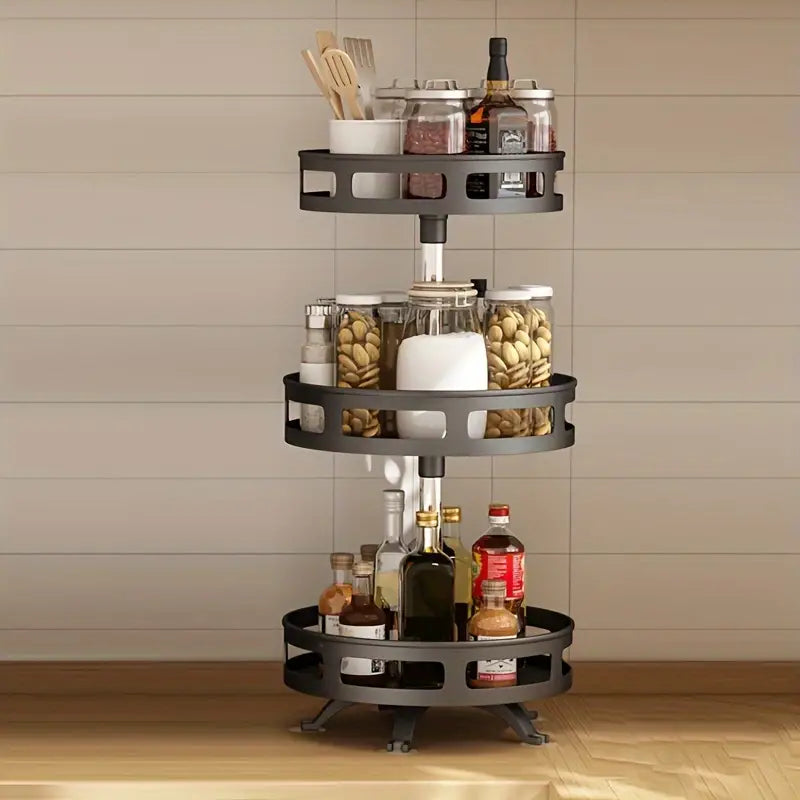 3-Tier Rotating Metal Kitchen Organizer – All-In-One Store