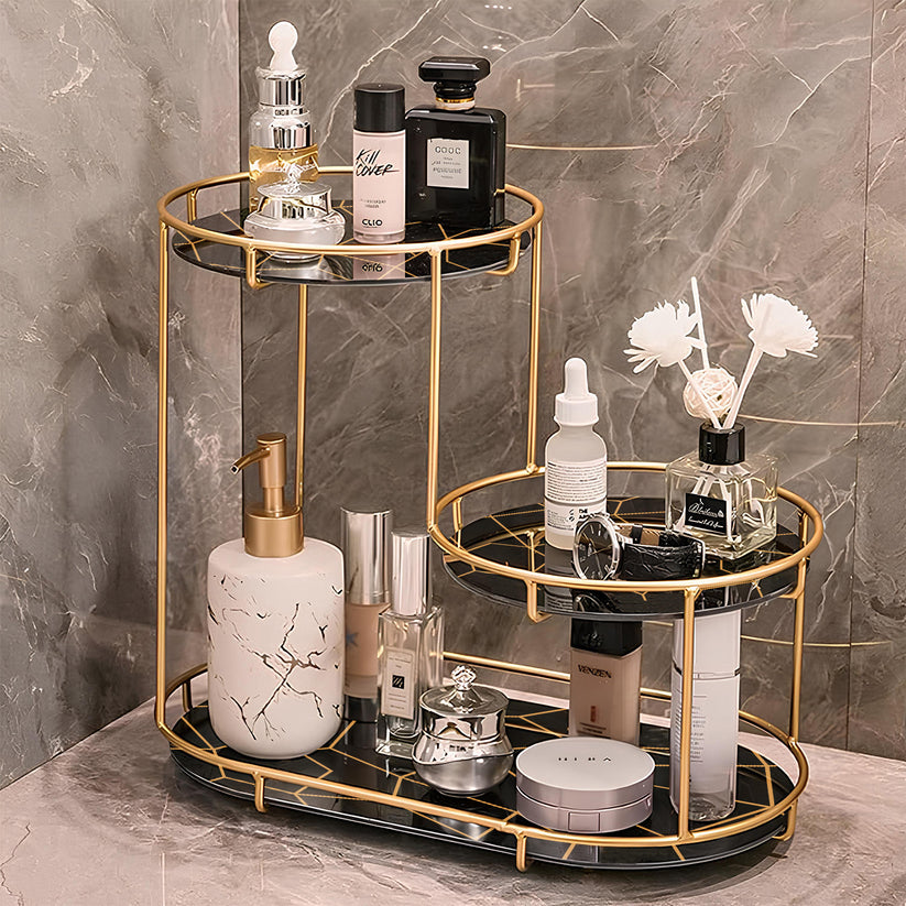 3-Tier Golden Vanity Stand by Matrix – All-In-One Store