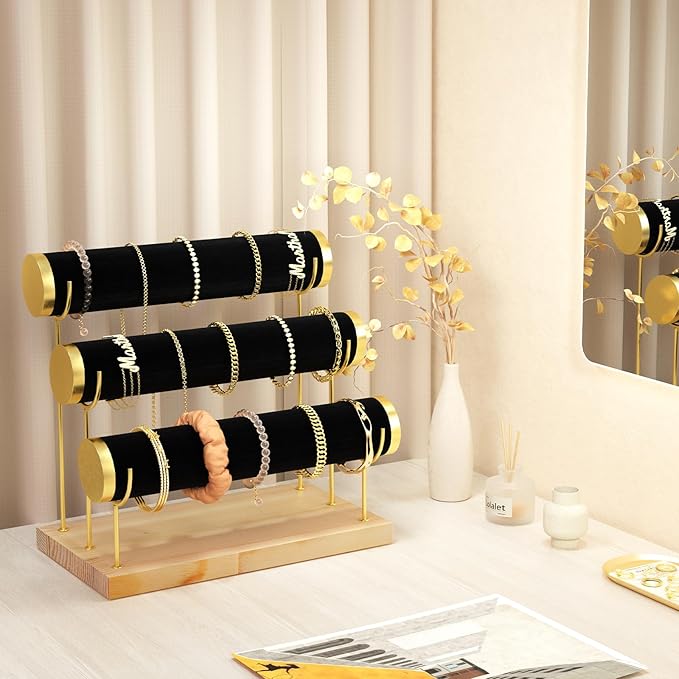 3-Tier Detachable Bangles & Watch Organizer with Wooden Base – All-In ...