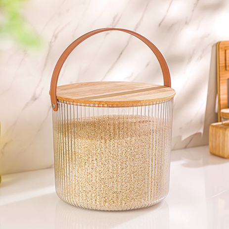 Ribbed Storage Bucket with Wooden Lid & Handle by Limon – All-In-One Store